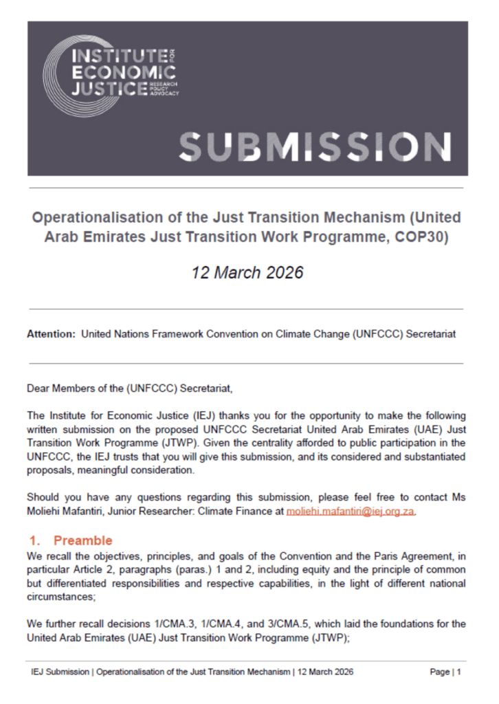 Submission | Operationalising the Just Transition Mechanism | IEJ